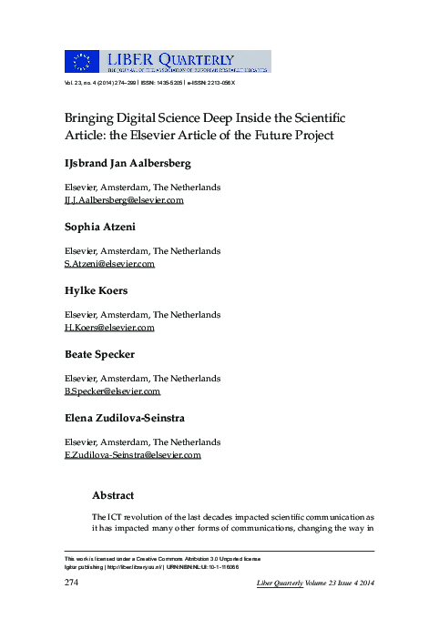 (PDF) Bringing Digital Science Deep Inside the Scientific Article: the ...