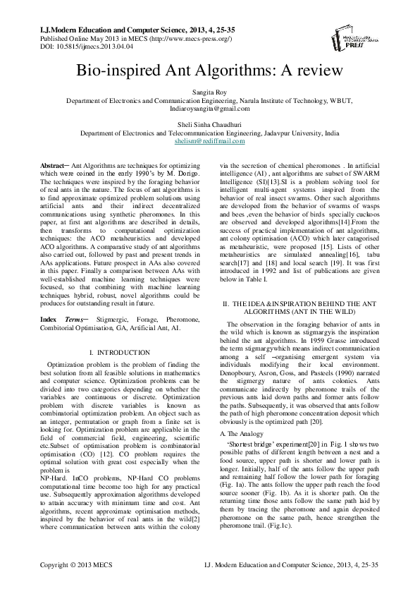 (PDF) Bio-inspired Ant Algorithms: A review | PRASANNAJIT DASH - Academia.edu