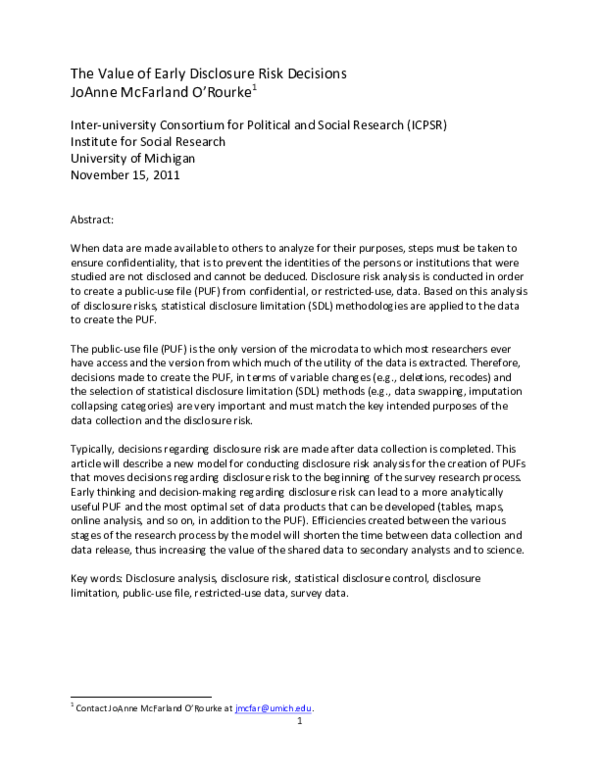 (PDF) The Value of Early Disclosure Risk Decisions