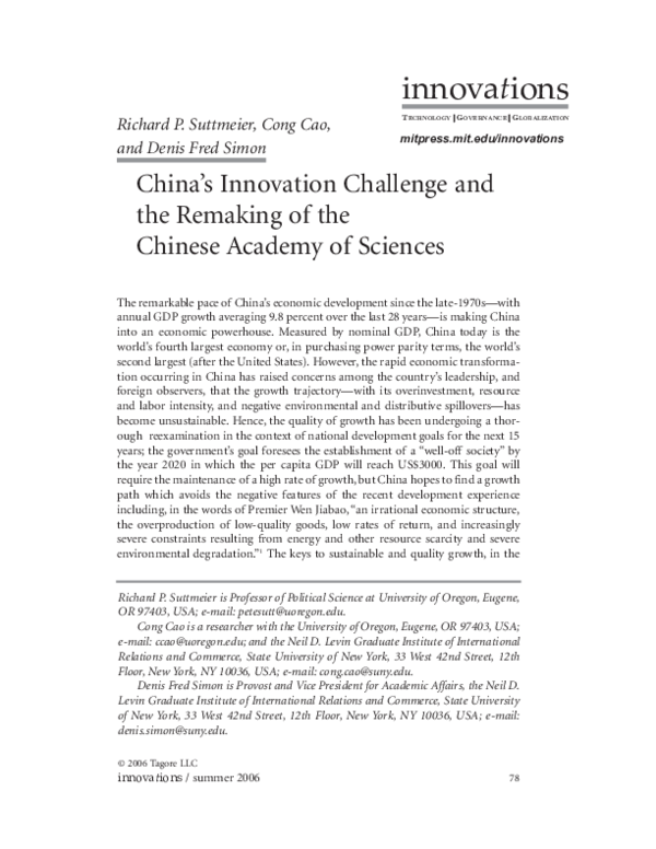 (PDF) China's innovation challenge and the remaking of the Chinese ...