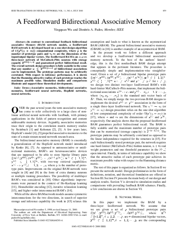 (PDF) A feedforward bidirectional associative memory