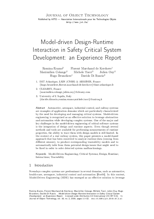 (PDF) Model-driven Design-Runtime Interaction in Safety Critical System Development: an ...