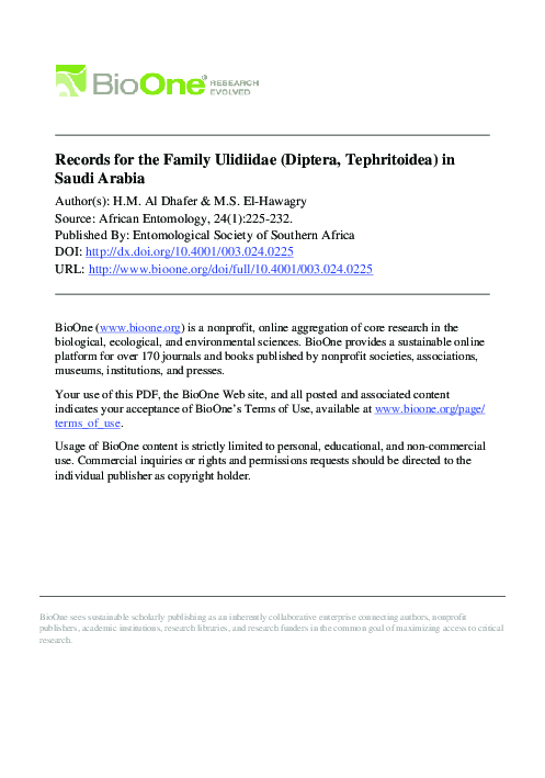 (PDF) Records for the Family Ulidiidae (Diptera, Tephritoidea) in Saudi ...