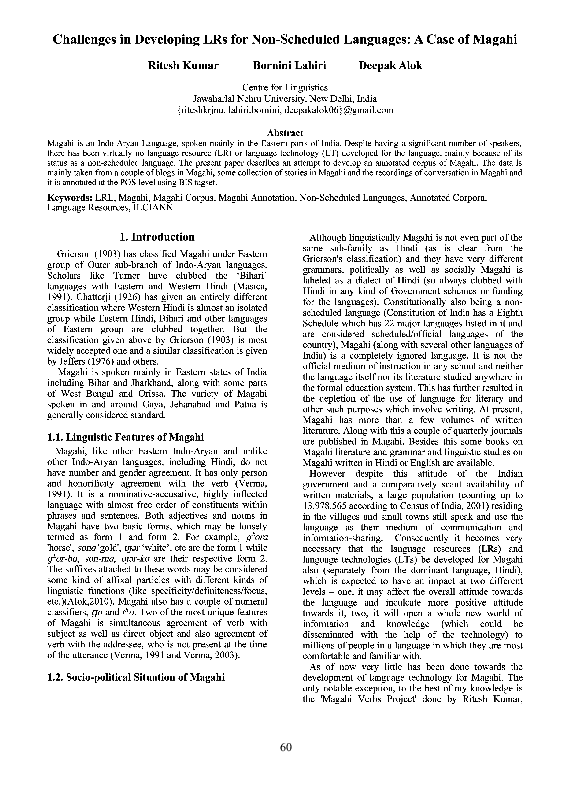 (PDF) Challenges in Developing LRs for Non-Scheduled Languages: A Case ...