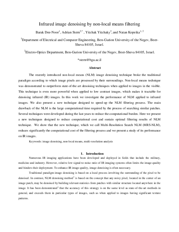 (PDF) Infrared image denoising by nonlocal means filtering