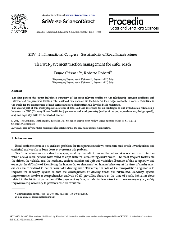 (PDF) Tire Wet-Pavement Traction Management for Safer Roads
