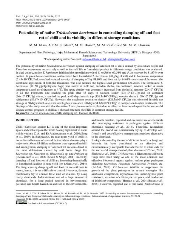 (PDF) Potentiality of native Trichoderma harzianum in controlling damping off and foot rot of ...
