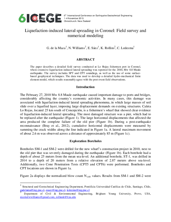 (PDF) Liquefaction-induced lateral spreading in Coronel: Field survey and numerical modeling