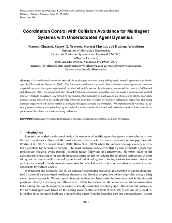 (PDF) Coordination Control with Collision Avoidance for Multiagent ...