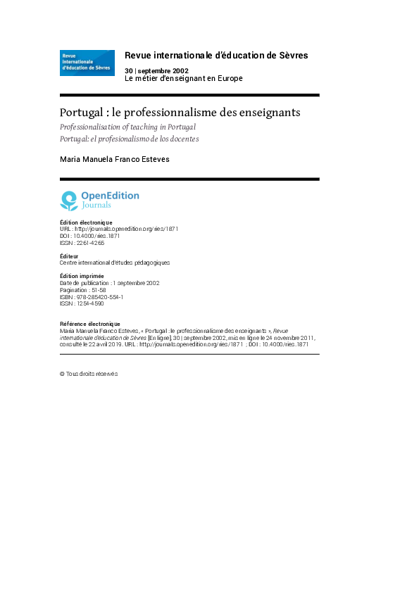 (PDF) Portugal : le professionnalisme des enseignants : Le métier d ...