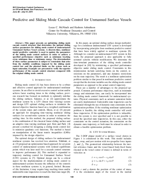 (PDF) Predictive and sliding mode cascade control for Unmanned Surface Vessels