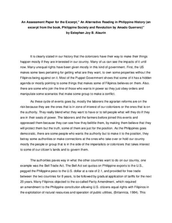 (PDF) An Assessment Paper for the Excerpt," An Alternative Reading in ...