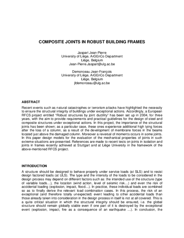 (PDF) Composite joints in robust building frames | J.-p Jaspart ...