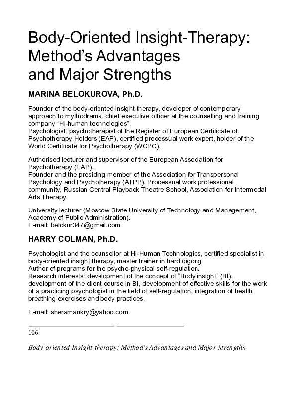 (PDF) Body-oriented Insight-therapy: Method’s Advantages and Major Strengths