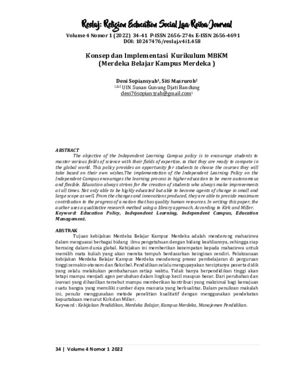 (PDF) Konsep dan Implementasi Kurikulum MBKM (Merdeka Belajar Kampus Merdeka)