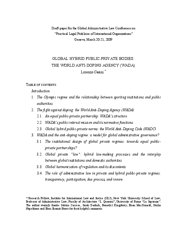 (PDF) Global Hybrid Public-Private Bodies: the World Anti-Doping Agency ...