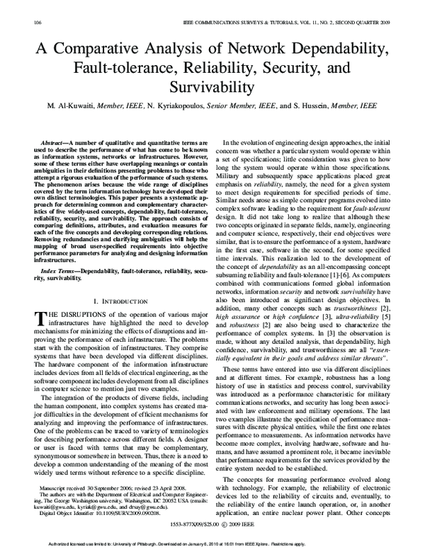 (PDF) A comparative analysis of network dependability, fault-tolerance, reliability, security ...