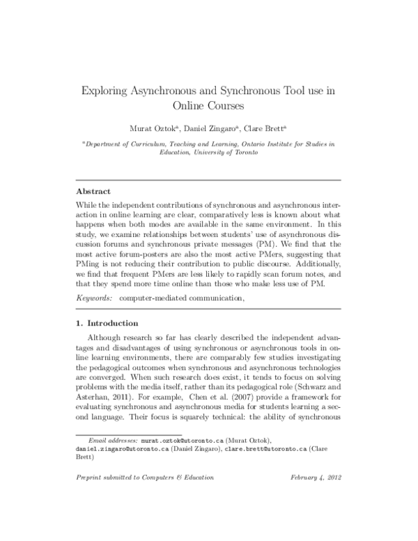 Pdf Exploring Asynchronous And Synchronous Tool Use In Online Courses