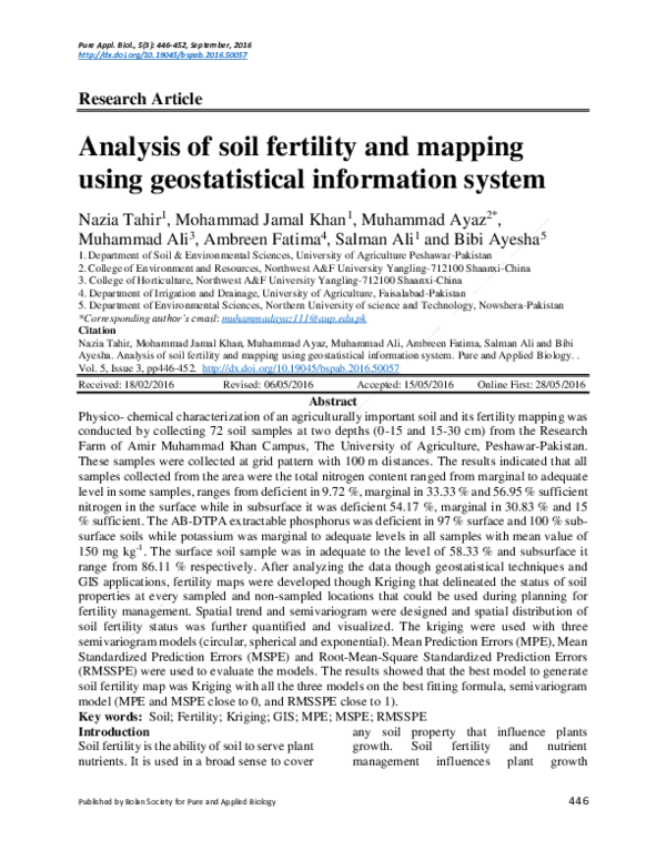 (PDF) Analysis of soil fertility and mapping using geostatistical information system