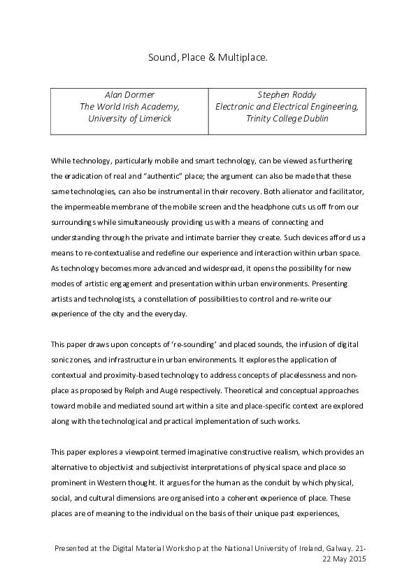 (PDF) Sound, Place & Multiplace