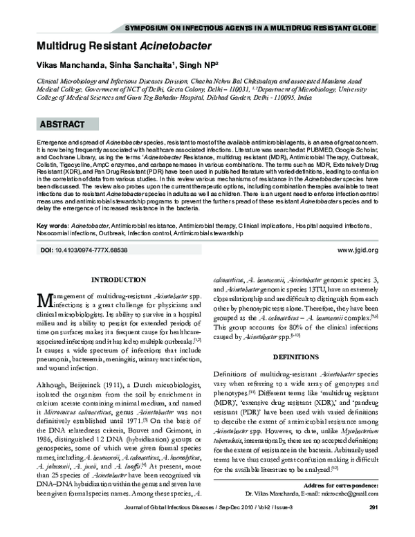 (PDF) Multidrug resistant Acinetobacter
