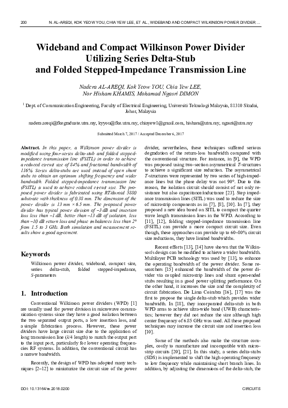 (PDF) Wideband and Compact Wilkinson Power Divider Utilizing Series Delta-Stub and Folded ...