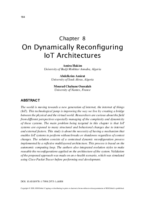 (PDF) On Dynamically Reconfiguring IoT Architectures (PDF) On Dynamically Reconfiguring IoT Architectures