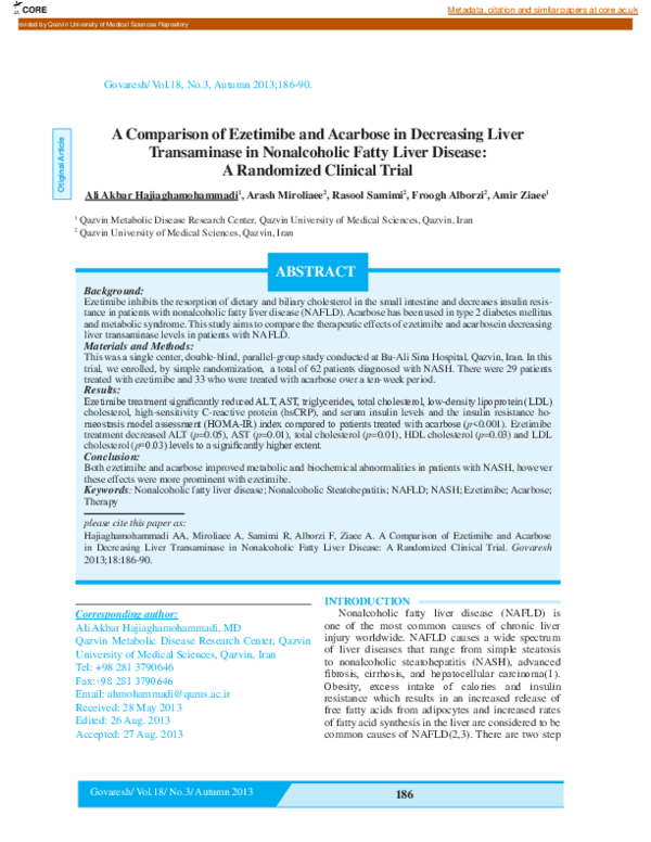 (PDF) A Comparison of Ezetimibe and Acarbose in Decreasing Liver ...