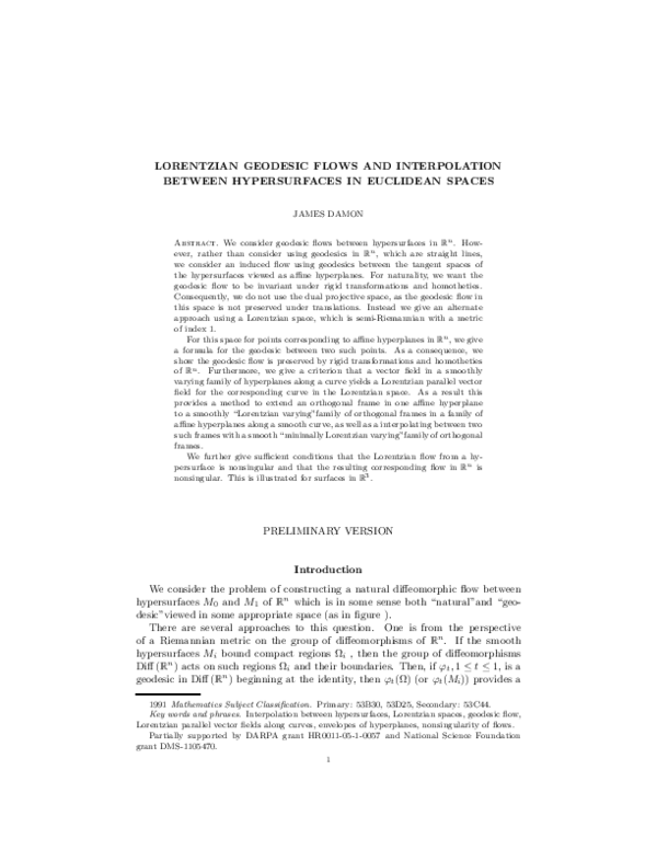 (PDF) Lorentzian Geodesic Flows and Interpolation between Hypersurfaces in Euclidean Spaces
