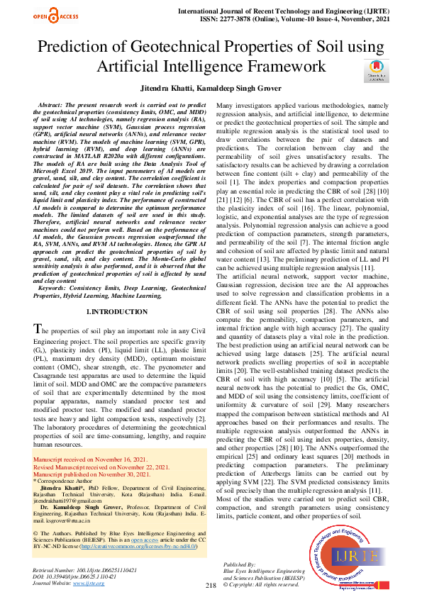 (PDF) Prediction of Geotechnical Properties of Soil using Artificial ...