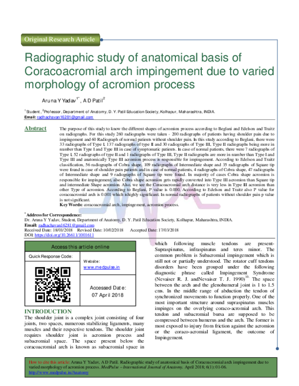 (PDF) Radiographic study of anatomical basis of Coracoacromial arch ...