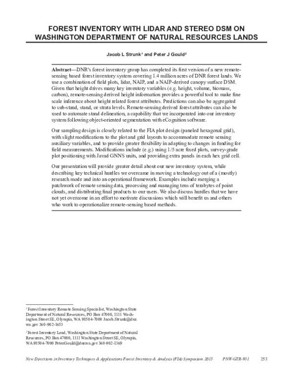 (PDF) Forest inventory with LiDAR and stereo DSM on Washington ...