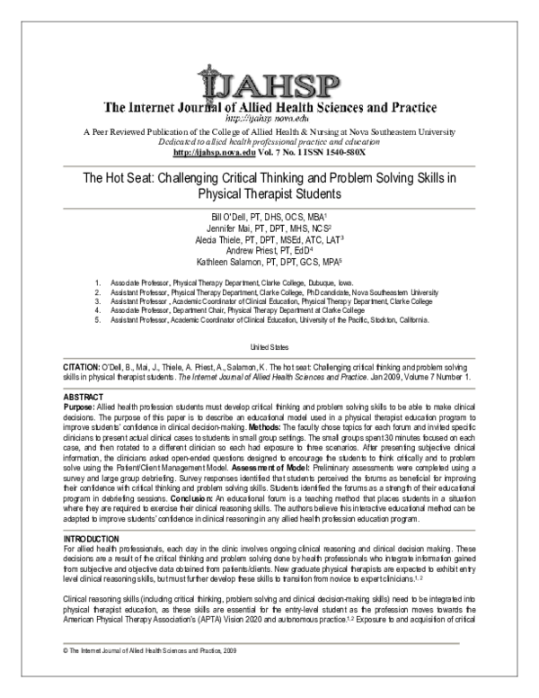 (PDF) The Hot Seat: Challenging Critical Thinking and Problem Solving ...