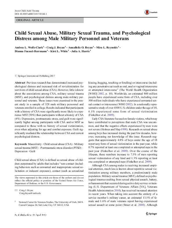 (PDF) Child Sexual Abuse, Military Sexual Trauma, and Psychological ...