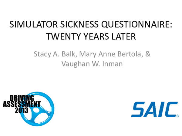 (PDF) Simulator Sickness Questionnaire: Twenty Years Later