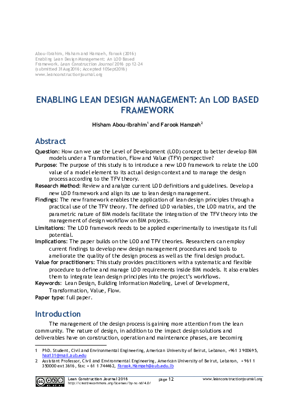 (PDF) ENABLING LEAN DESIGN MANAGEMENT : An LOD BASED FRAMEWORK