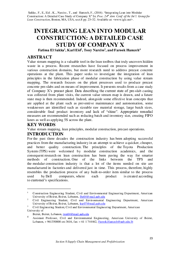 (PDF) Integrating Lean Into Modular Construction: A Detailed Case Study of Company X
