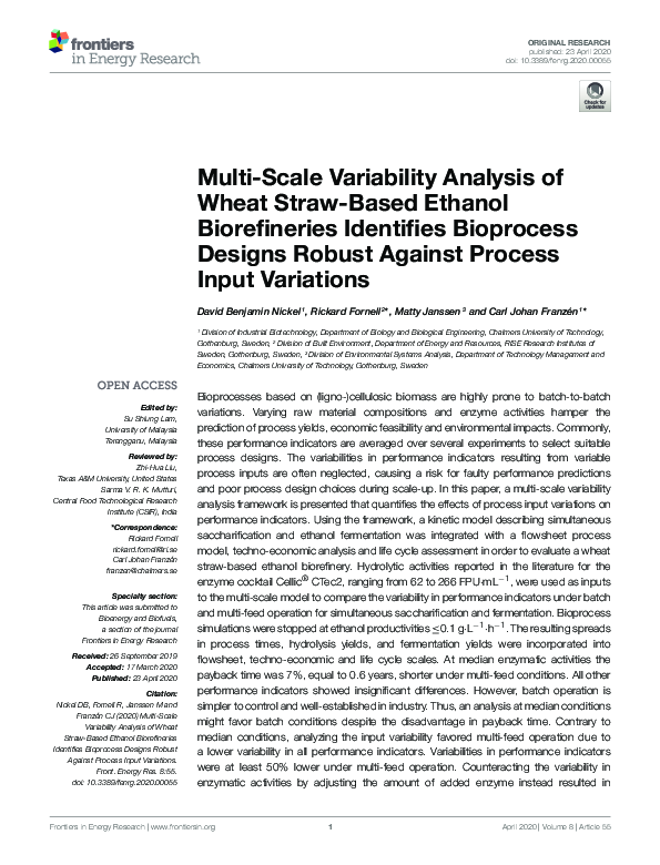 (PDF) Multi-Scale Variability Analysis of Wheat Straw-Based Ethanol Biorefineries Identifies ...