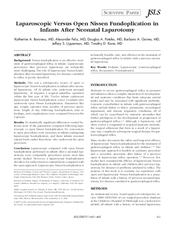 (PDF) Laparoscopic versus Open Nissen Fundoplication: Outcome of ...