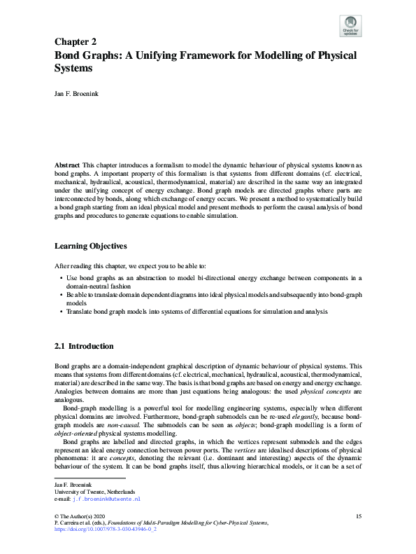 Pdf Bond Graphs A Unifying Framework For Modelling Of Physical Systems