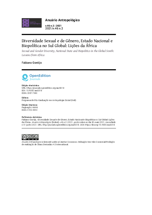Pdf Diversidade Sexual E De Gênero Estado Nacional E Biopolítica No