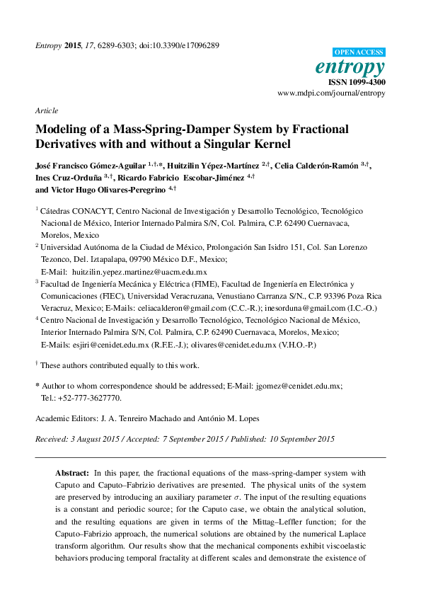 (PDF) Modeling of a Mass-Spring-Damper System by Fractional Derivatives ...