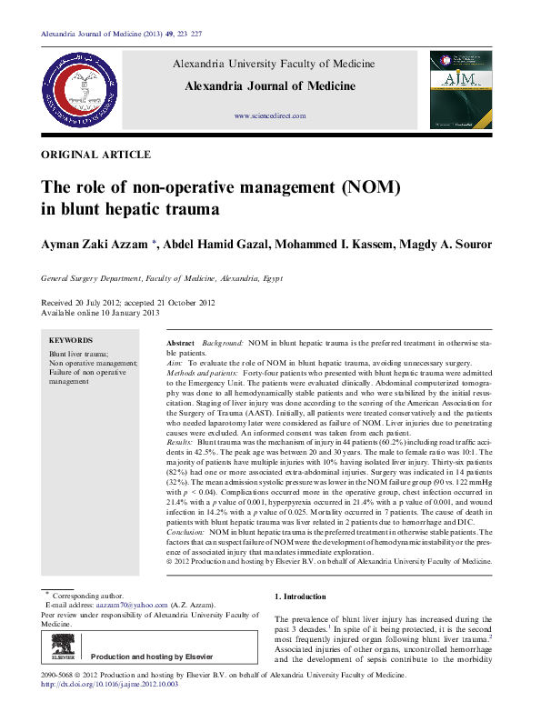 (PDF) The role of non-operative management (NOM) in blunt hepatic ...