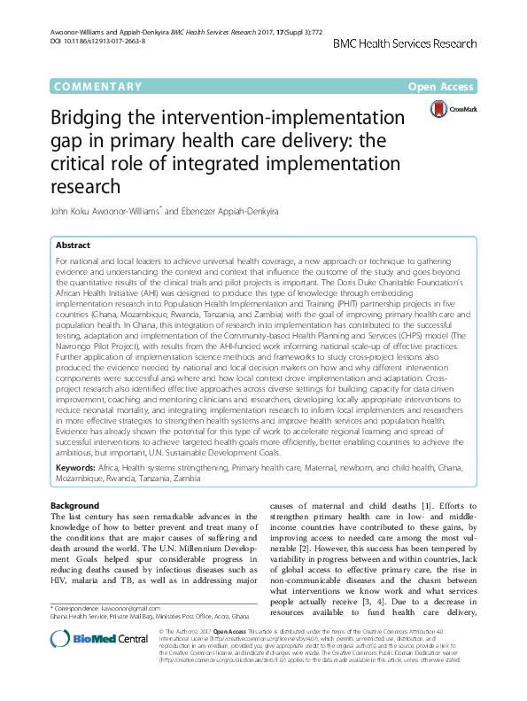 (PDF) Bridging the intervention-implementation gap in primary health ...