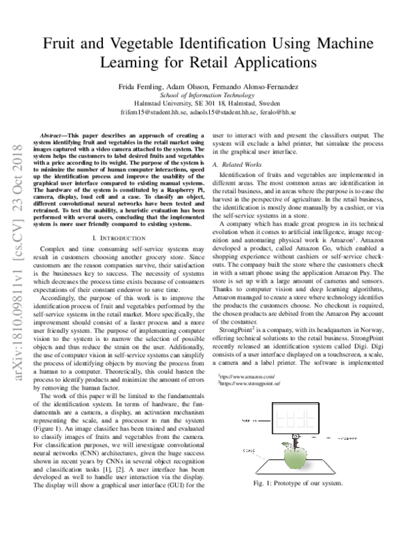 (PDF) Fruit and Vegetable Identification Using Machine Learning for ...