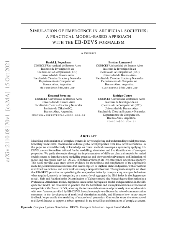 (PDF) Simulation of emergence in artificial societies: a practical model-based approach with the ...