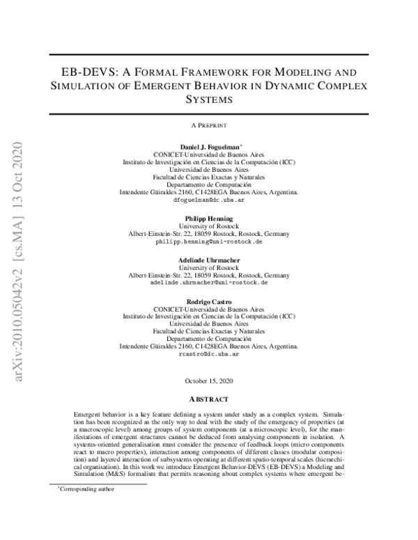 Pdf Eb Devs A Formal Framework For Modeling And Simulation Of Emergent Behavior In Dynamic