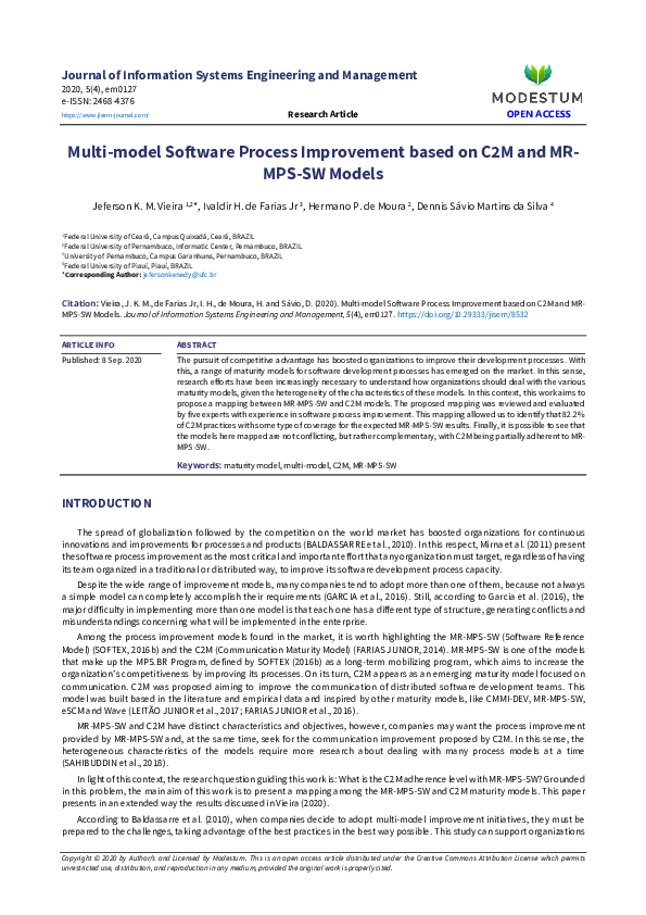 (PDF) Mapping MR-MPS-SW and C2M for Process Improvement