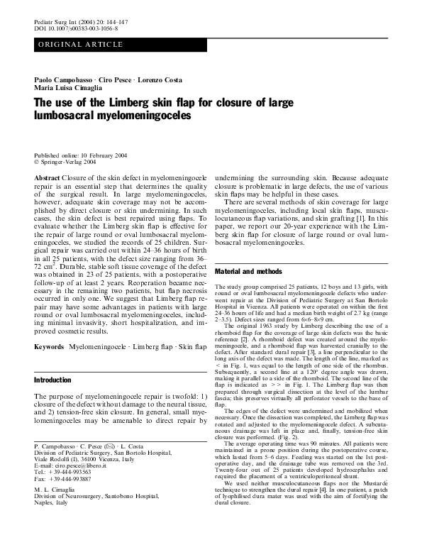 (PDF) The use of the Limberg skin flap for closure of large lumbosacral ...