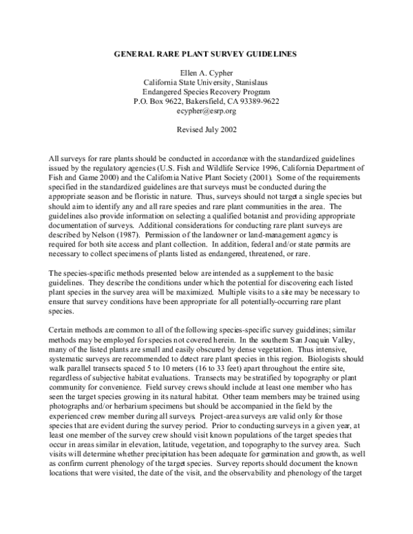 (PDF) General rare plant survey guidelines